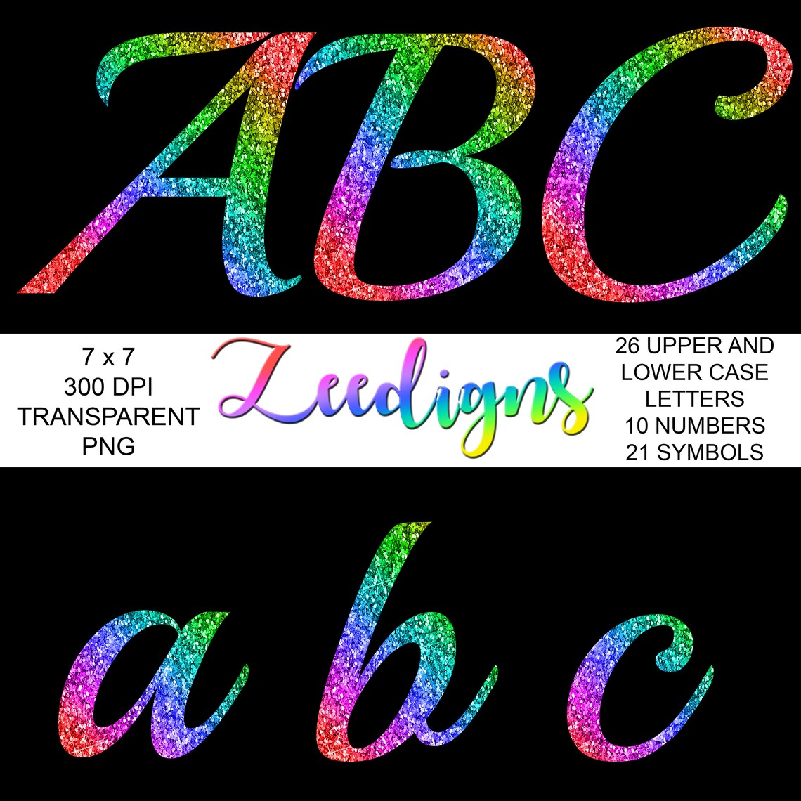 Rainbow Glitter Alphabet Clipart Scrapbooking Digital Set - Etsy