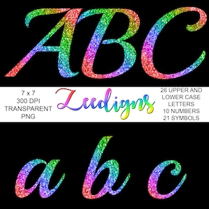 Rainbow Glitter Alphabet Clipart Scrapbooking Digital Set Printable ...