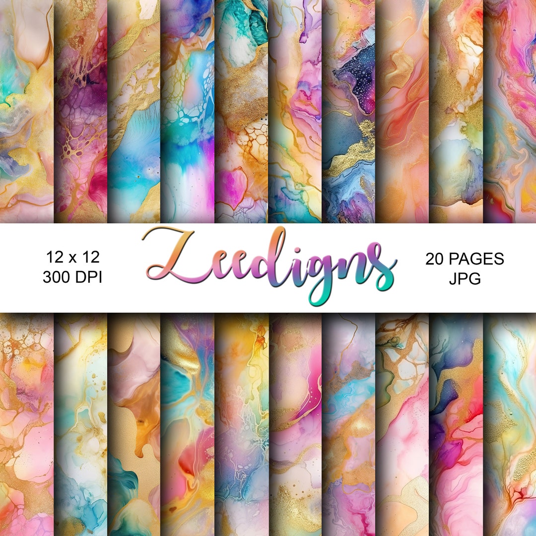 Rainbow Pastel Alcohol Ink Digital Scrapbook Printable Paper Alcohol ...