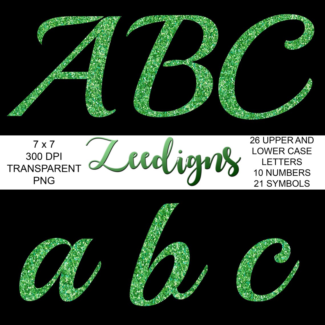 Green Glitter Alphabet Clipart Scrapbooking Digital Set Printable Paper ...