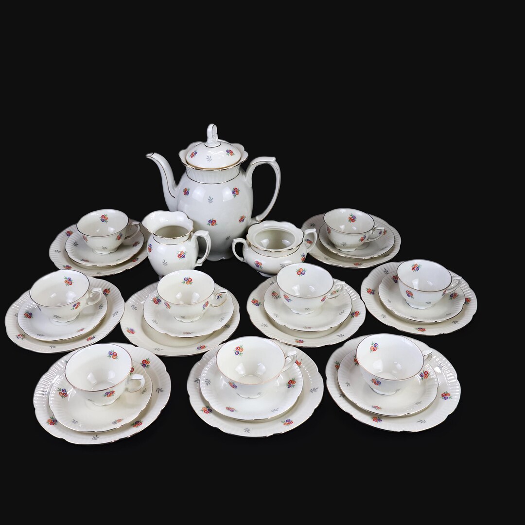 Porcelain Tea Service - Cup and Saucer - Bavarian Porcelain Service - 9 ...
