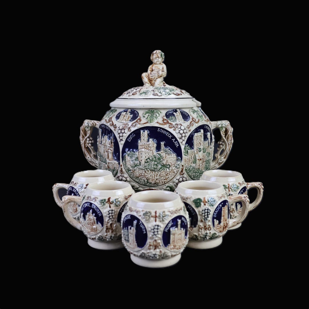 Handmade German Ceramic Punch Set With 5 Cups by Simon Peter Gerz 5 ...