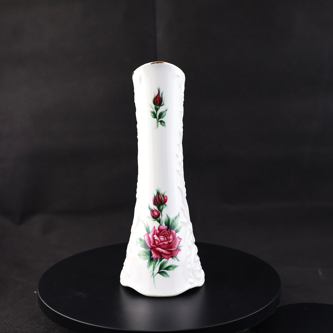 Antique German Porcelain Flower Vase With Floral Pattern and Gold ...