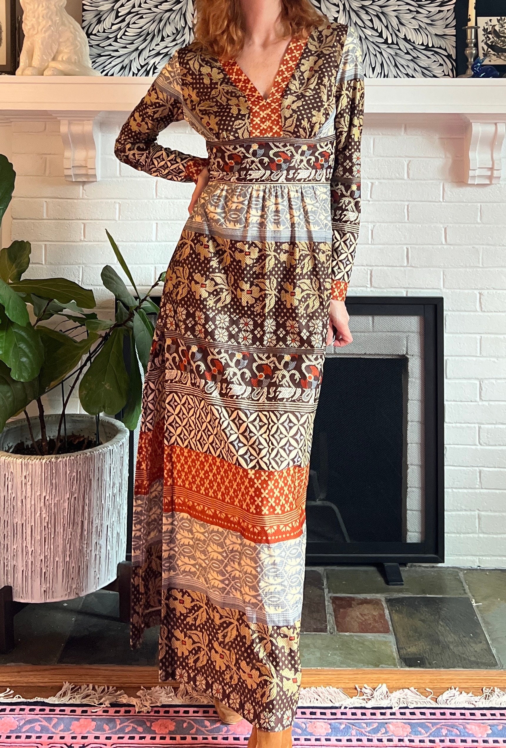 Vintage Late 60s/early 70s Mod Neutral Abstract Geo Print Maxi - Etsy