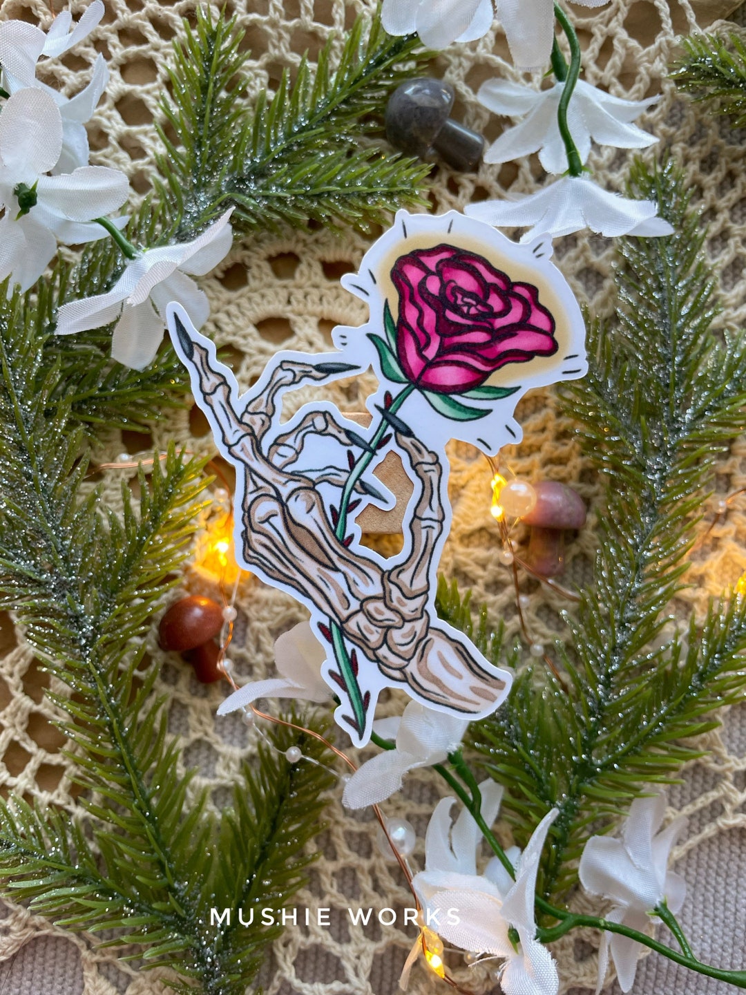 Skeleton Hand and Rose Vinyl Sticker Skull Sticker Rose - Etsy