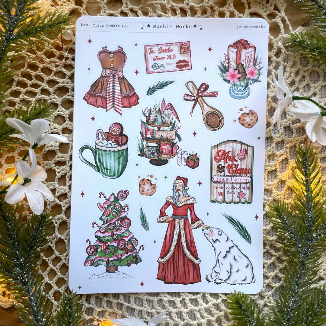 Mrs Claus Cookie Co Sticker Sheet, Journal Stickers, Bullet Journal ...