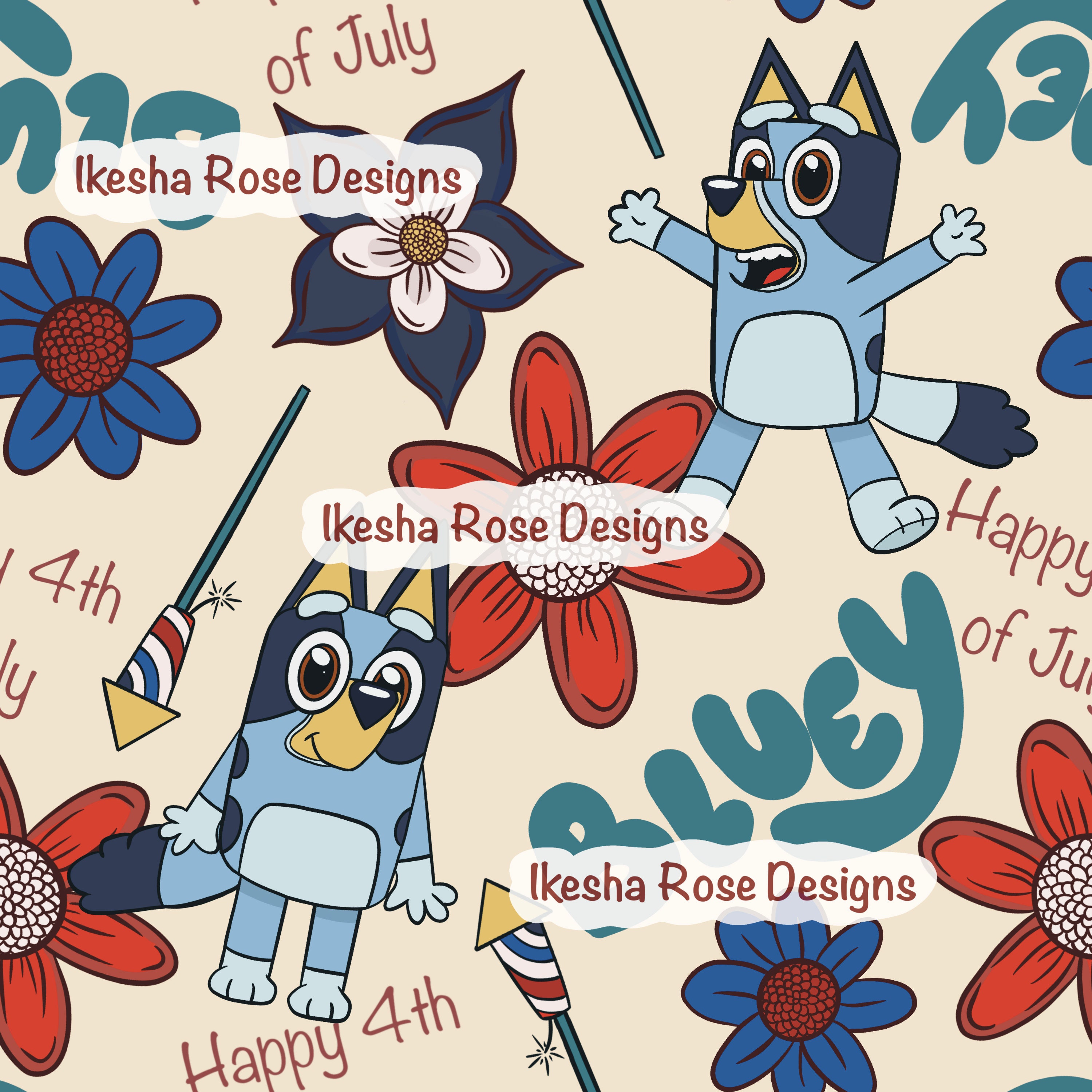 Bluey Happy 4th of July Seamless Digital File Pattern - Etsy Australia
