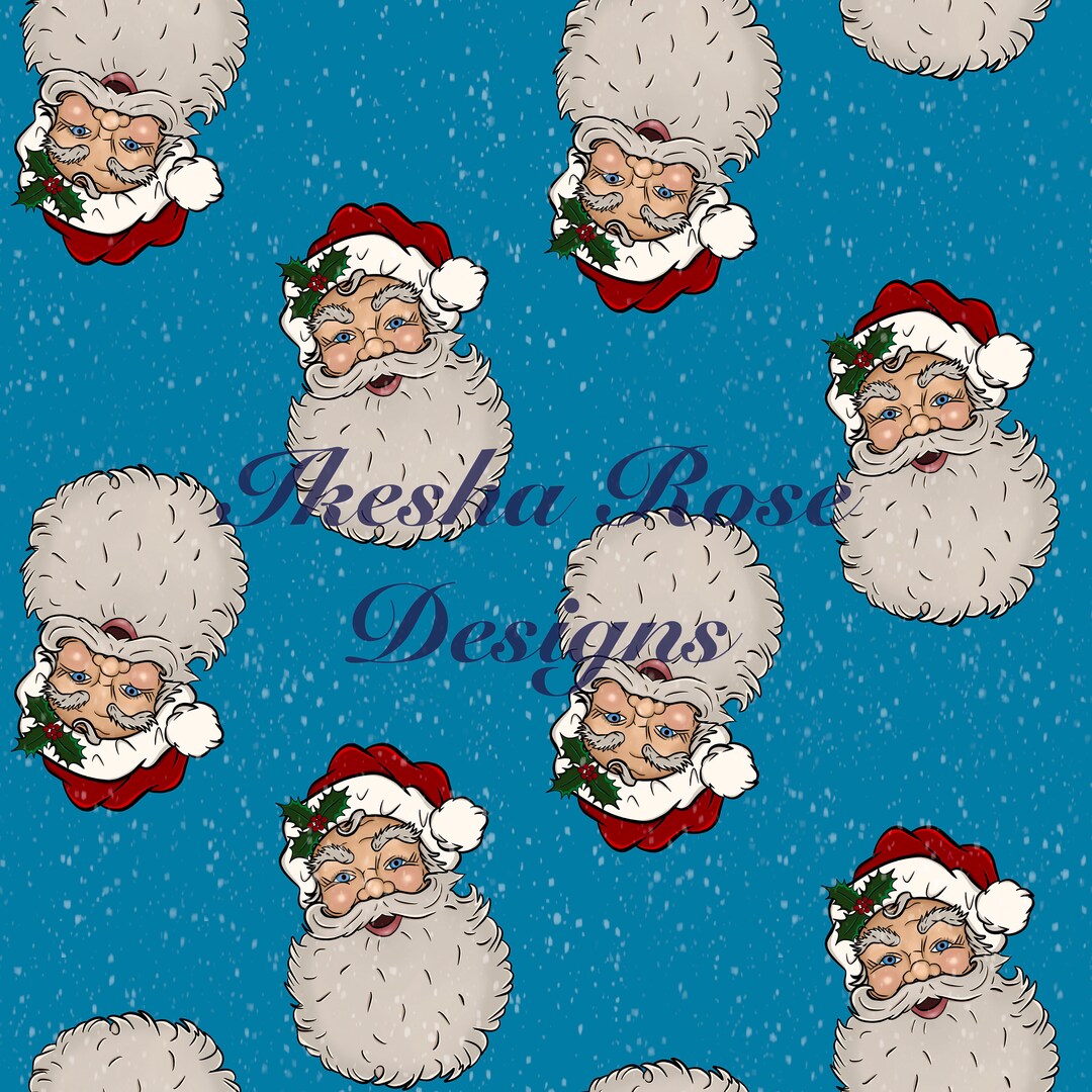 Blue Santas Seamless Digital File Pattern Wrapping Paper Fabric Design ...