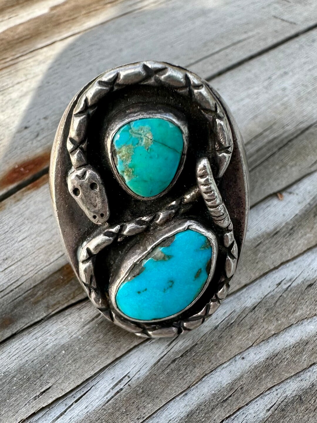 Southwestern Sterling Silver Turquoise Snake Ring - Etsy