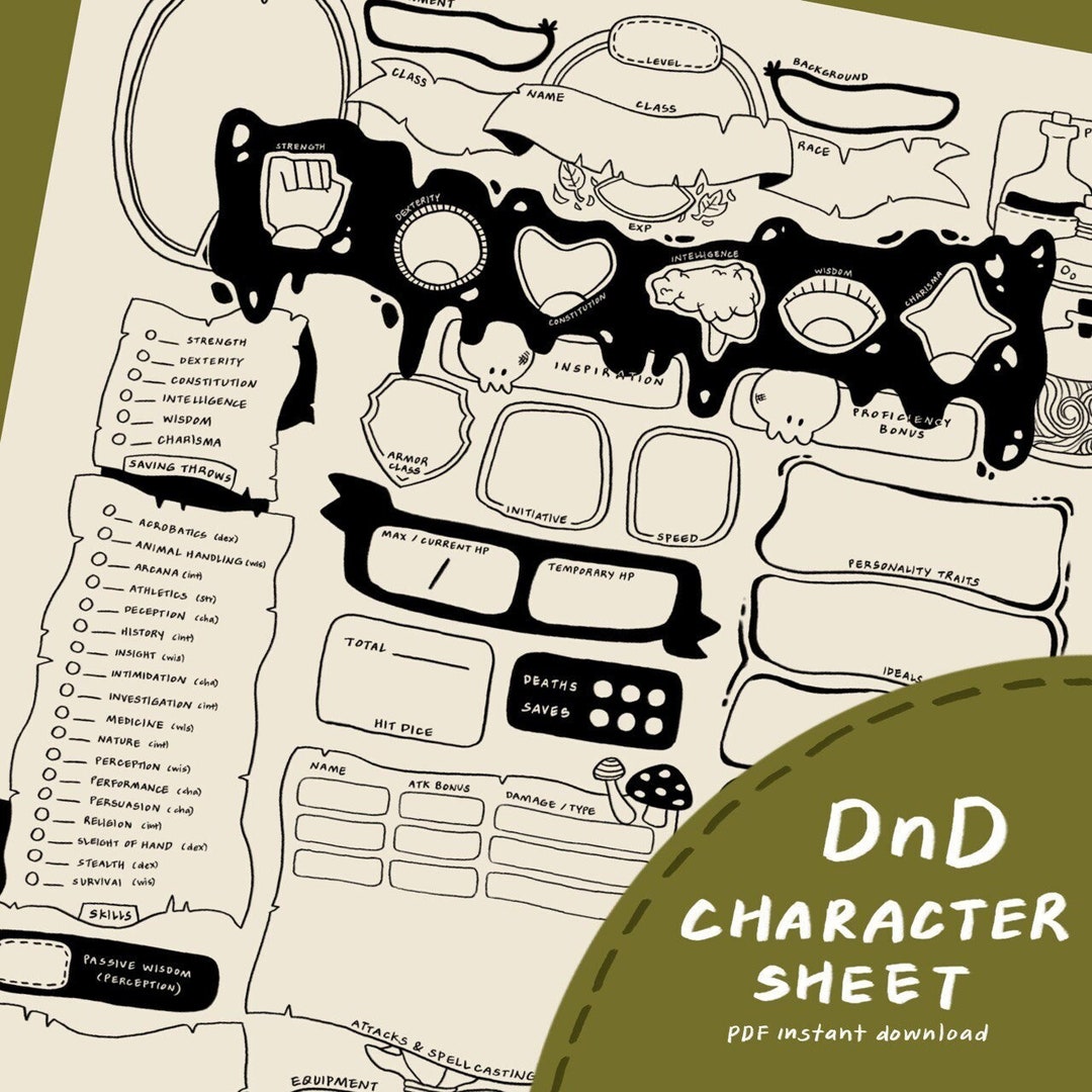 Dnd 5e Character Sheet PDF Download - Etsy