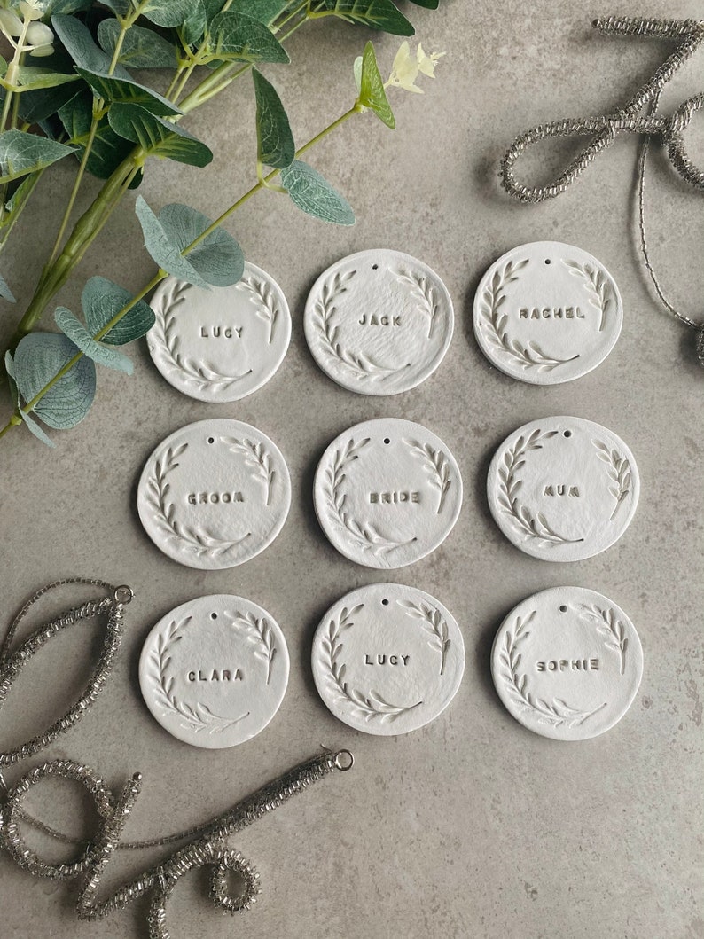 Handmade Personalised Clay Wedding Name Tag - Etsy UK