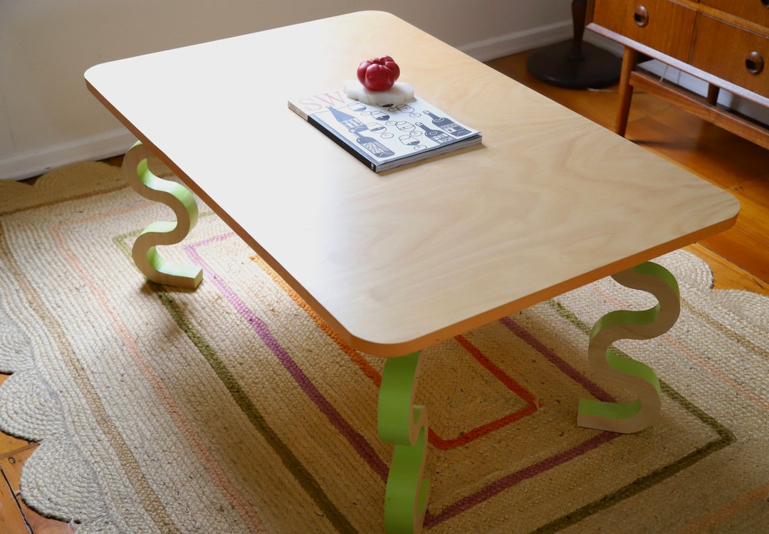 Rectangle Shaped Wooden Coffee Table With Wiggly Legs - Etsy