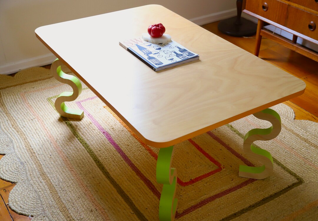 Rectangle Shaped Wooden Coffee Table With Wiggly Legs - Etsy
