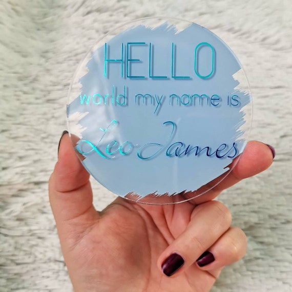 Personalised Painted Acrylic Baby Announcement Sign Hello - Etsy UK