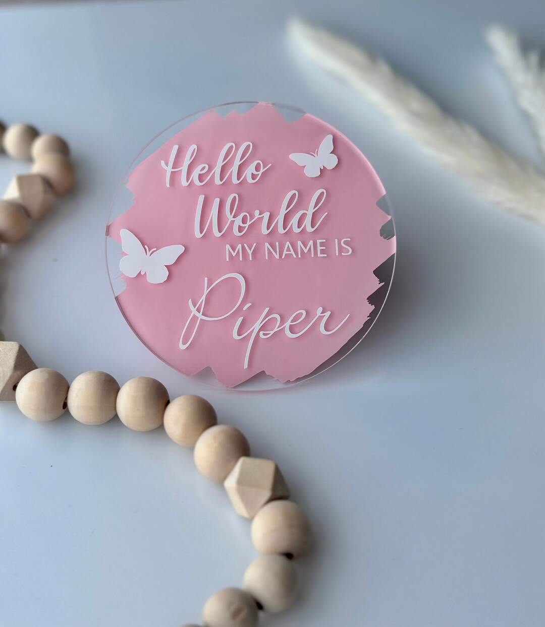 Baby Name Announcement Sign With Butterfly Hello World My Name is ...