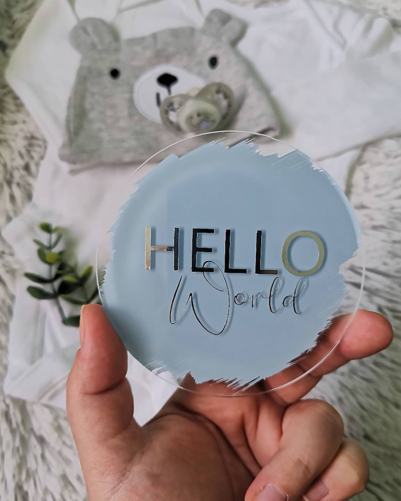 Acrylic Baby Arrival Sign Hello World Plaque Photo Prop - Etsy