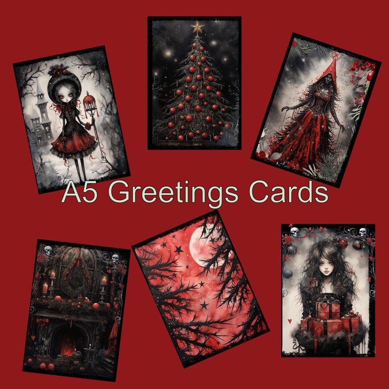 Gothic Horror Christmas Cards, Unusual Festive Scary Cartoon Greetings Card Xmas Set Eco ...
