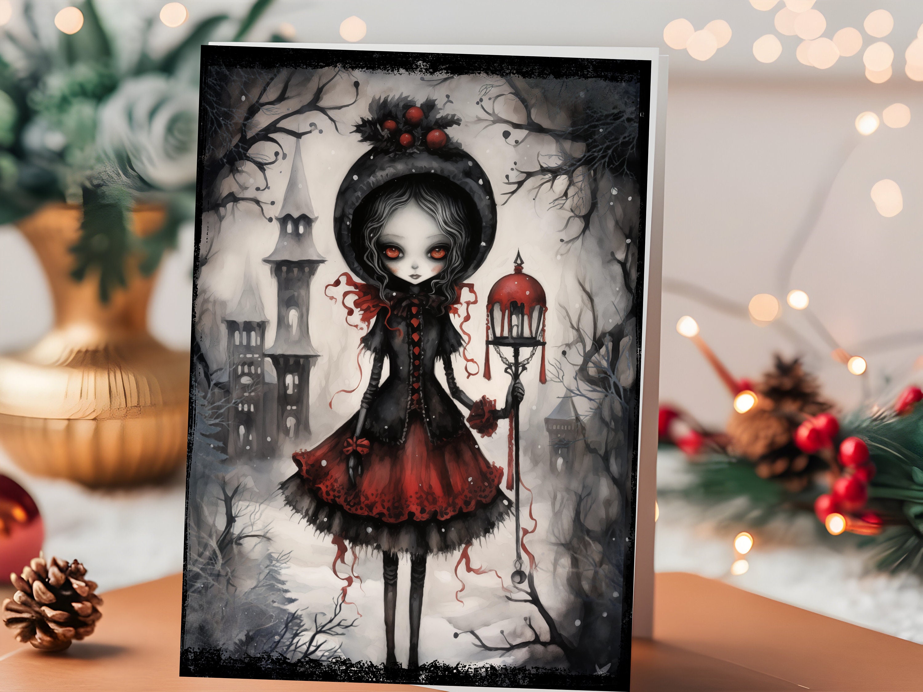 Gothic A5 Christmas Cards, Dark Romantic Holiday Art, Macabre Winter ...