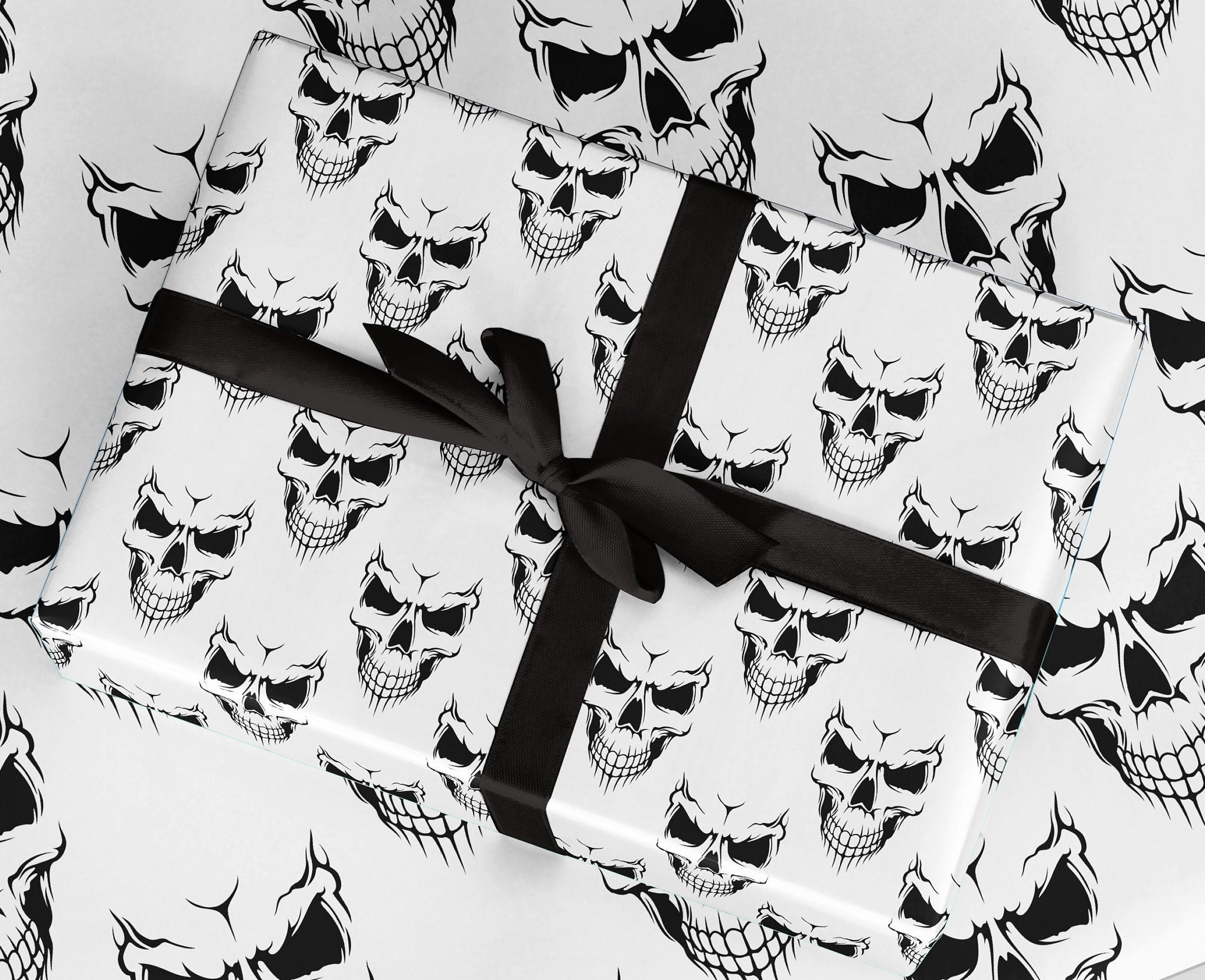 Horror Wrapping Paper Black and White Skeleton Face Design Eco Friendly ...