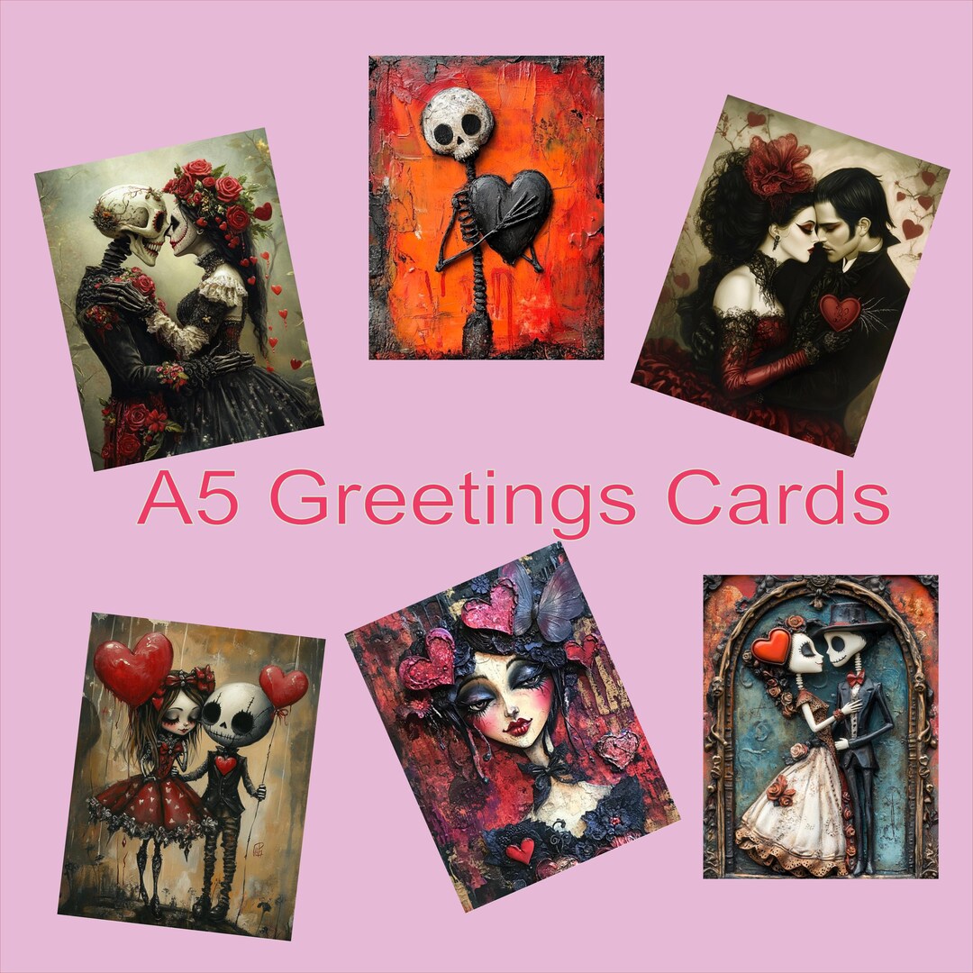 Gothic Horror Greetings Card, Skeleton Vampire Couple, Eco Friendly A5 ...