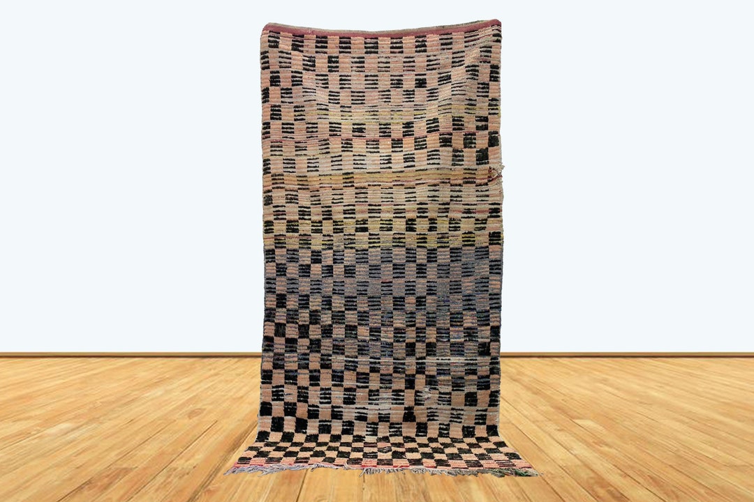 7x3 Feet Checkered Moroccan Faded Runner Rug. - Etsy