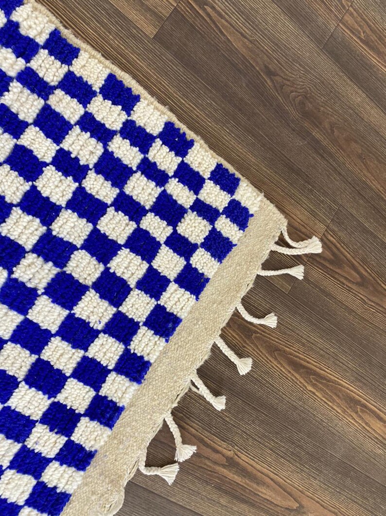Blue and White Checkered Area Rug Moroccan Berber Area Rug. - Etsy