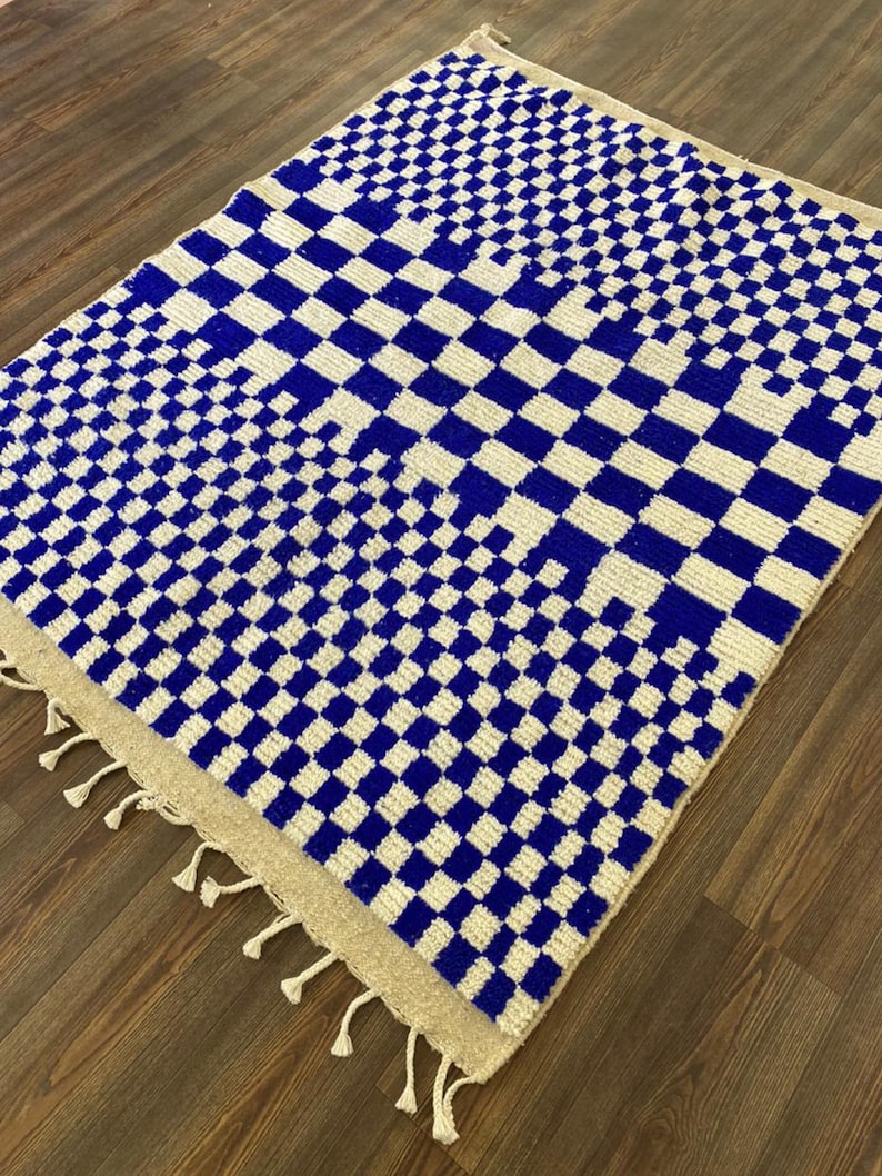 Blue and White Checkered Area Rug Moroccan Berber Area Rug. - Etsy