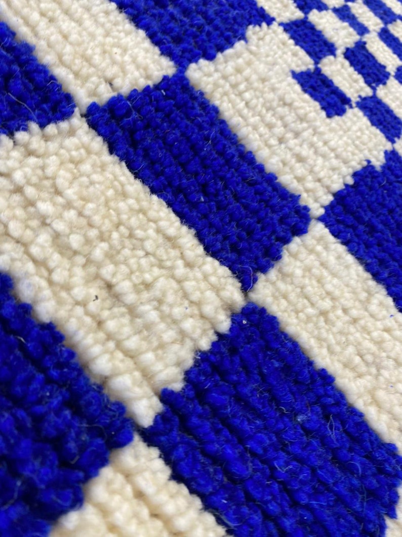 Blue and White Checkered Area Rug Moroccan Berber Area Rug. - Etsy