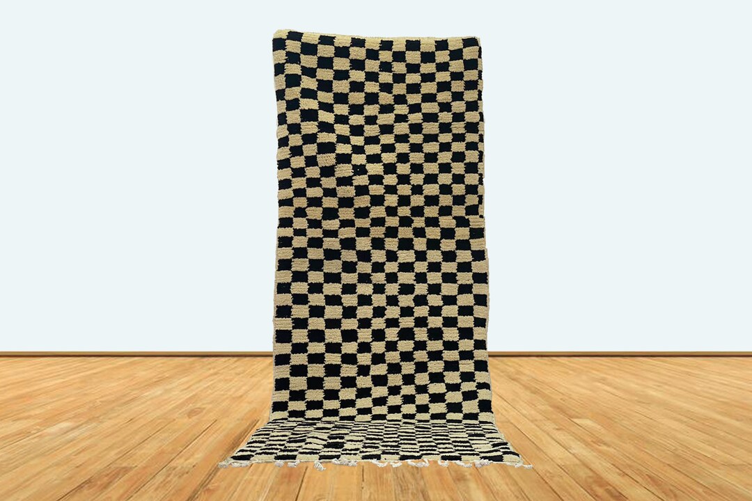 Black and White Checkered Runner Rug, Berber Squire Runner Rug. - Etsy