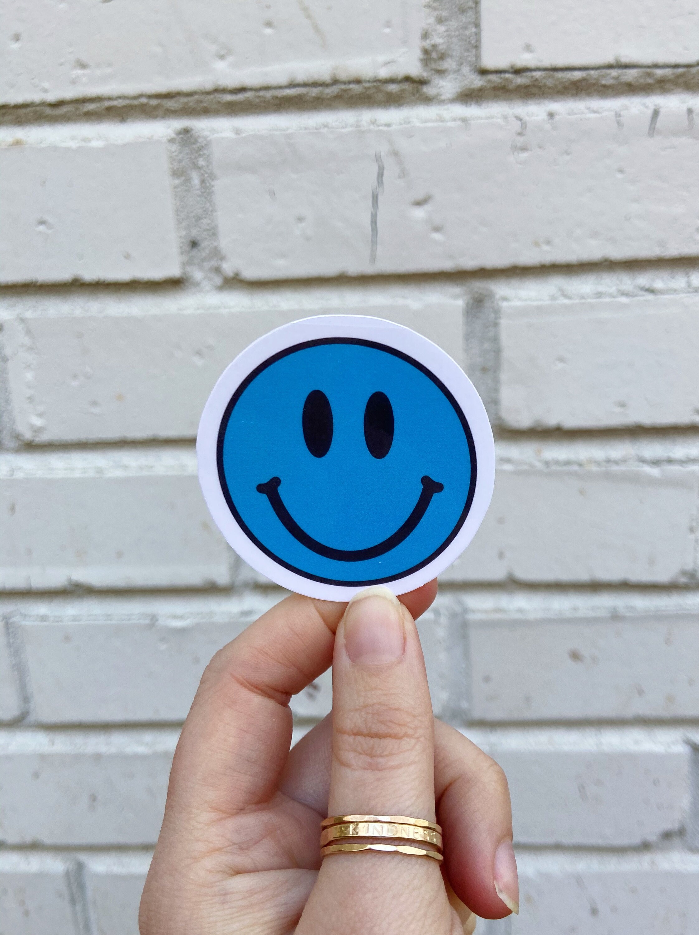 Smiley Face Sticker // Cute Retro Multi Colored // Blue, Green, Yellow ...
