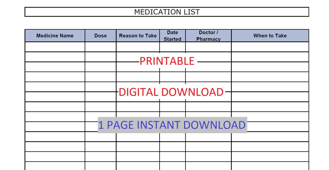 PRINTABLE - Medication List and Medication Log. Medication Tracker ...