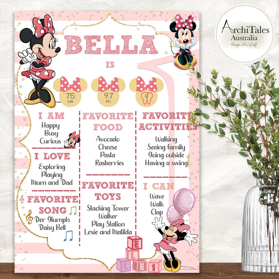 Minnie Mouse Milestone Poster Board | First Birthday | Keepsake | Pink ...