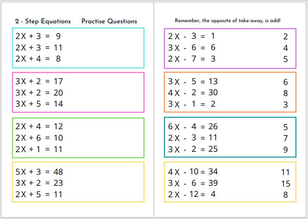 Maths Worksheet 2 Step Linear Equations Practise Questions and Answers ...