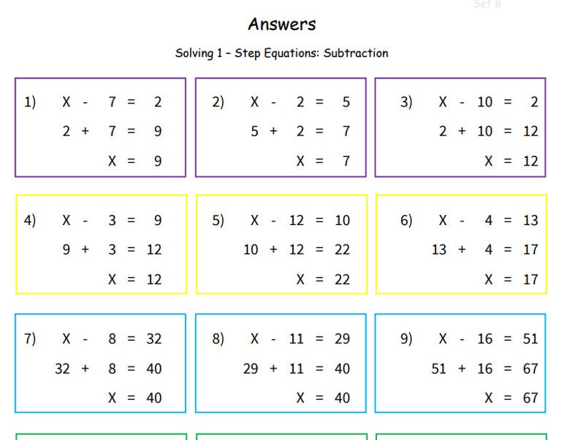 Algebra Maths Worksheets 2x Digital Solve 1 Step Linear Equations ...