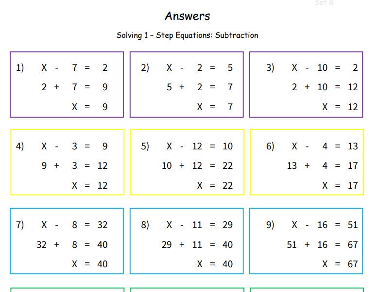 Algebra Maths Worksheets 2x Digital Solve 1 Step Linear Equations ...