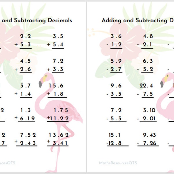 Adding With Decimals Worksheet - Etsy