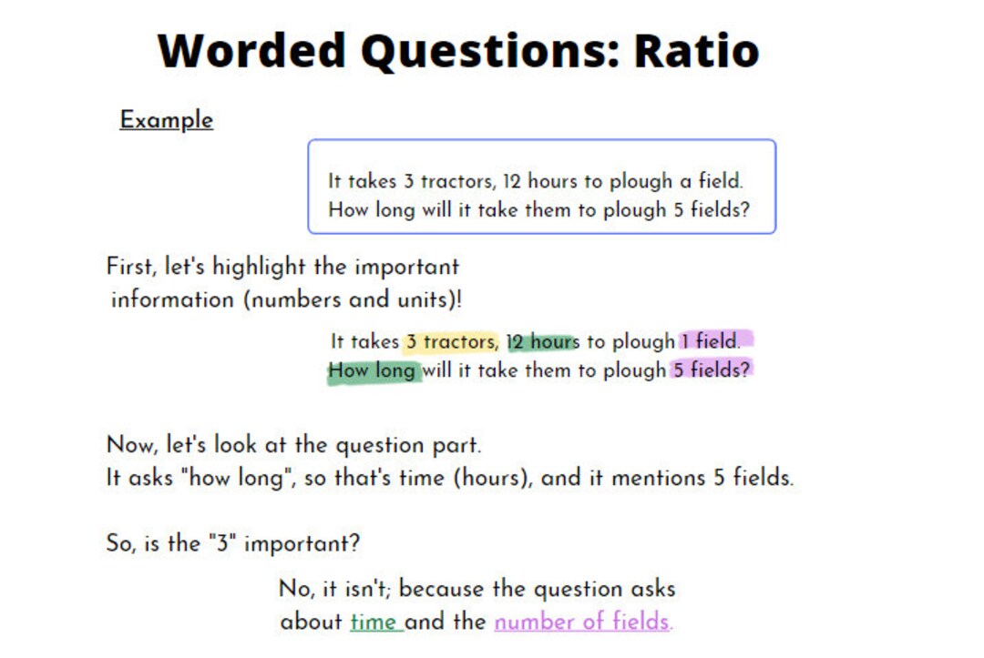 Maths Resource Worded Questions Example Ratio for Teaching and Learning ...