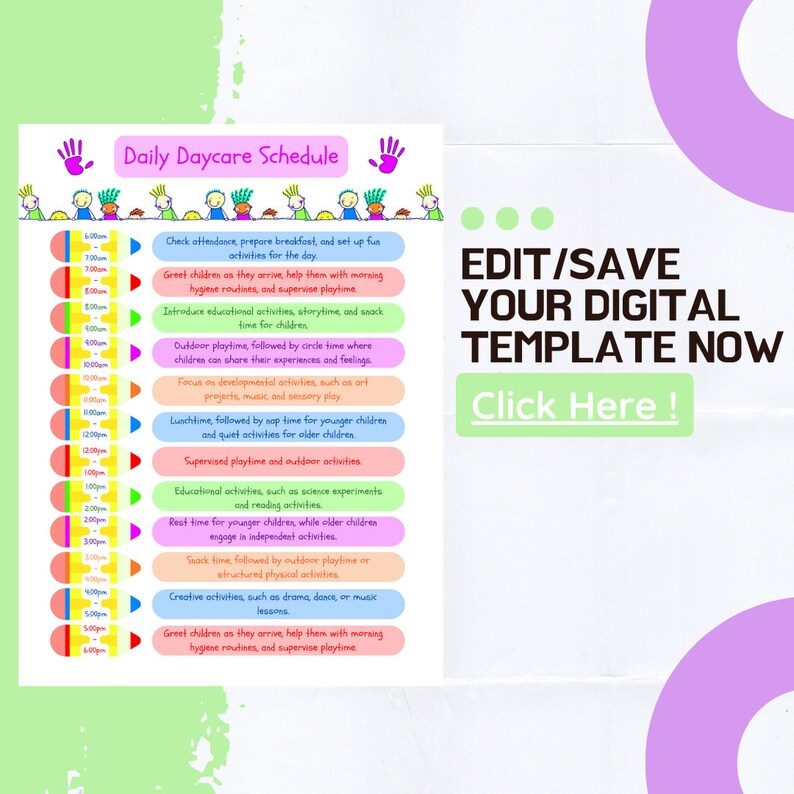 Daycare Provider Daily Schedule Template, Customizable With Canva ...