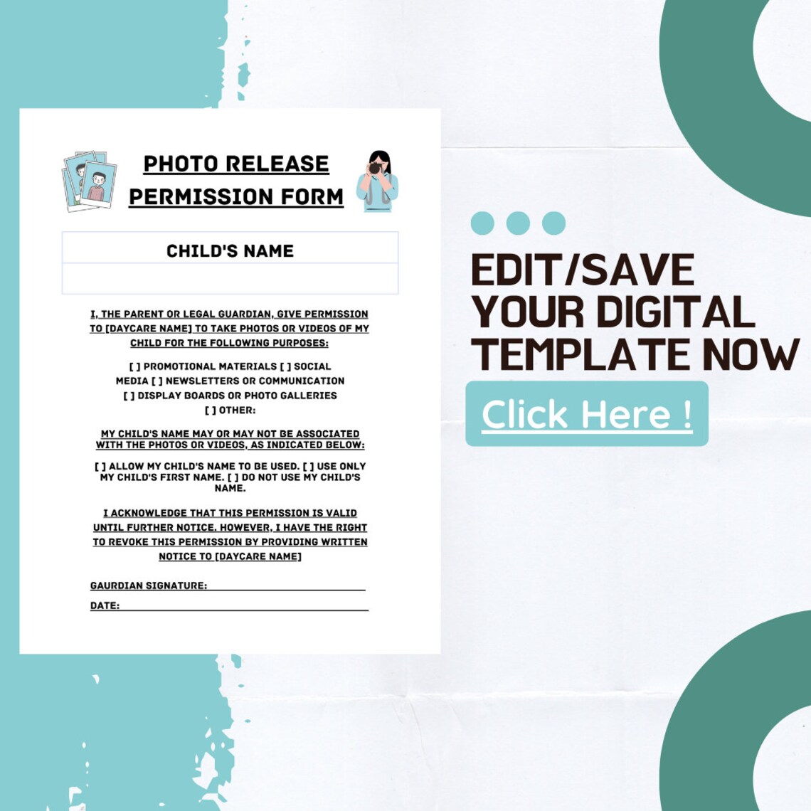 Photo Release Form Daycare Providers Consent Form Picture Permission ...