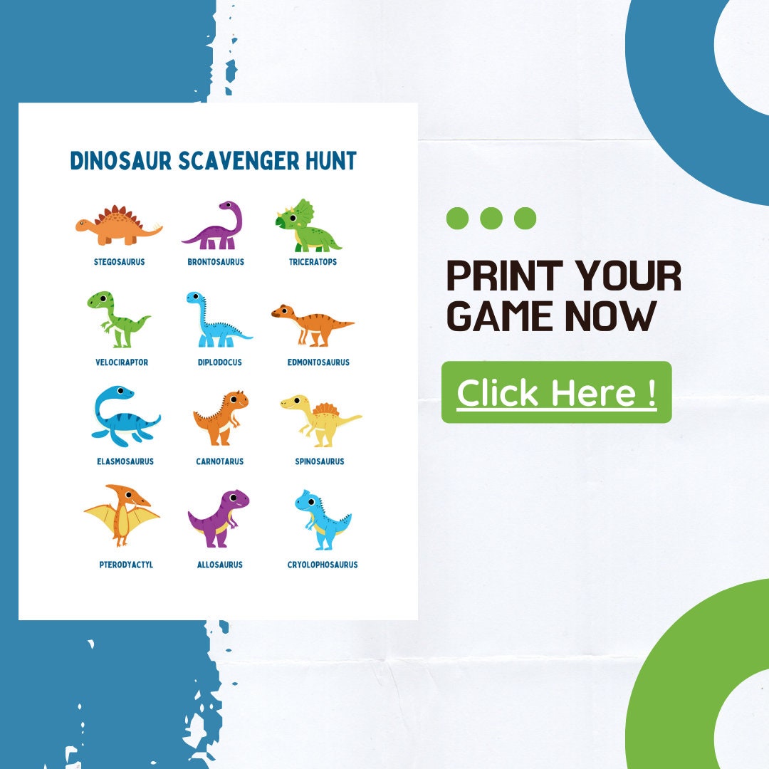 Scavenger Hunt Cards Dinosaur Scavenger Hunt Dinosaur Birthday Party ...