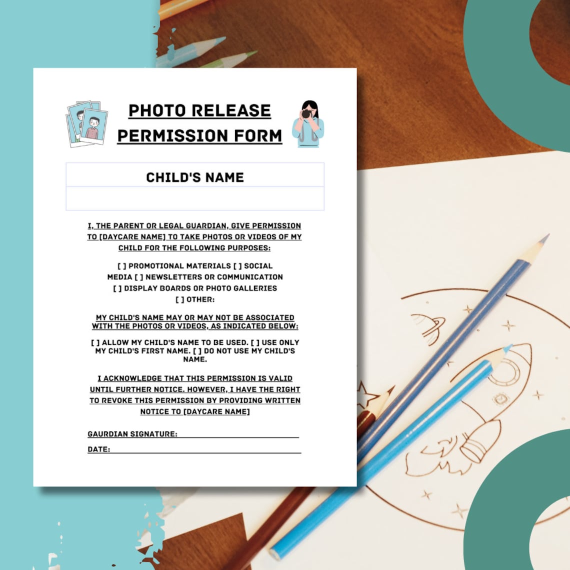 Photo Release Form Daycare Providers Consent Form Picture Permission ...