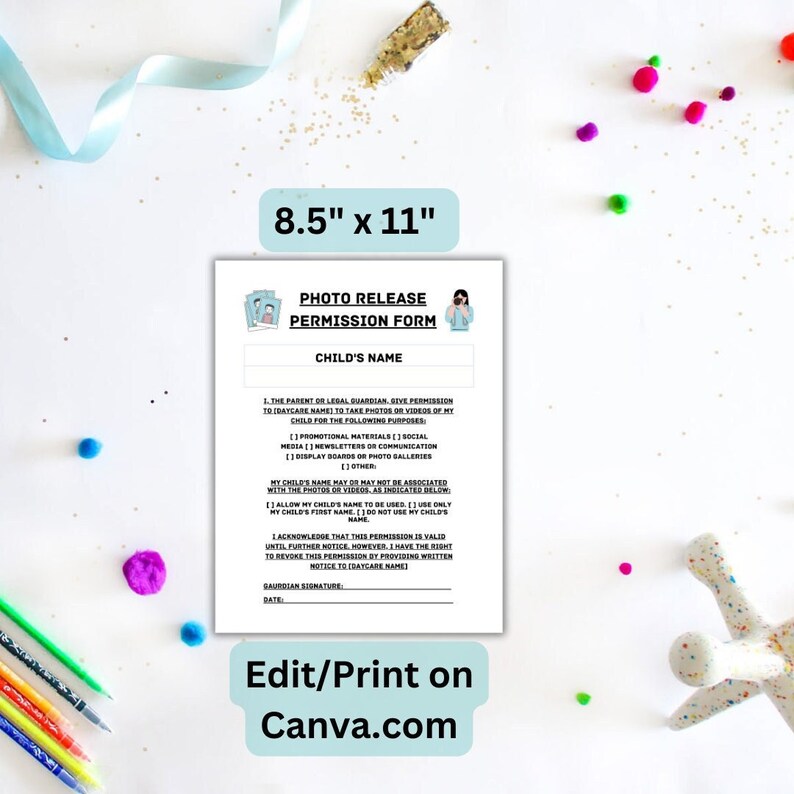 Photo Release Form Daycare Providers Consent Form Picture Permission ...