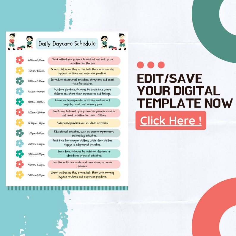 Daycare Provider Daily Schedule Template, Daycare Daily Schedule Flyer ...