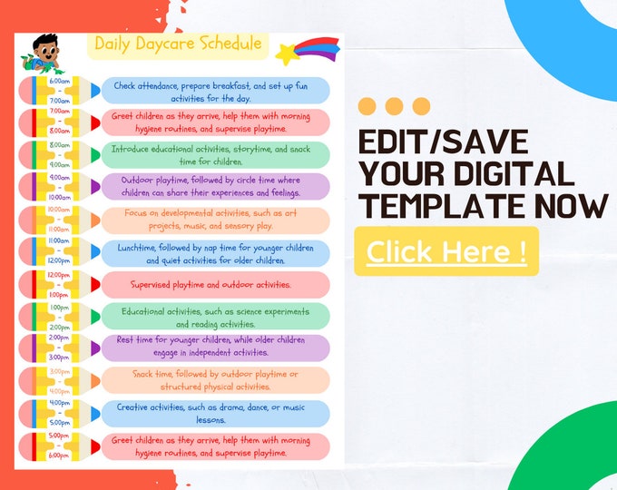 Daycare Provider Daily Schedule Template Editable in Canva - Etsy