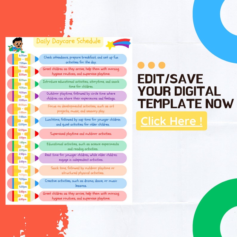 Daycare Provider Daily Schedule Template, Customizable With Canva ...
