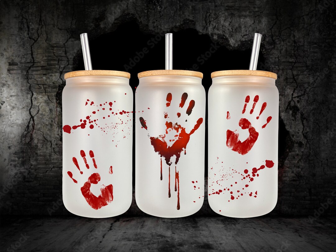 Bloodprint Frosted Glass Blood Splatter Halloween Cups Blood Print Cup ...