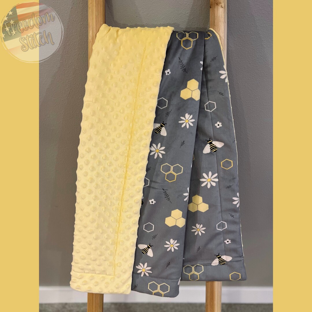Bee Baby Blanket Bee Blanket Neutral Grey Yellow - Etsy