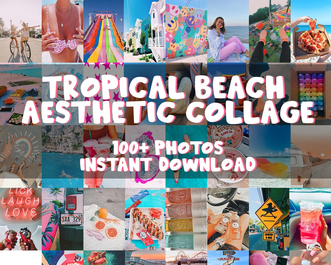 100 TROPICAL BEACH COLLAGE Kit Rainbow Dorm Decor Teen - Etsy