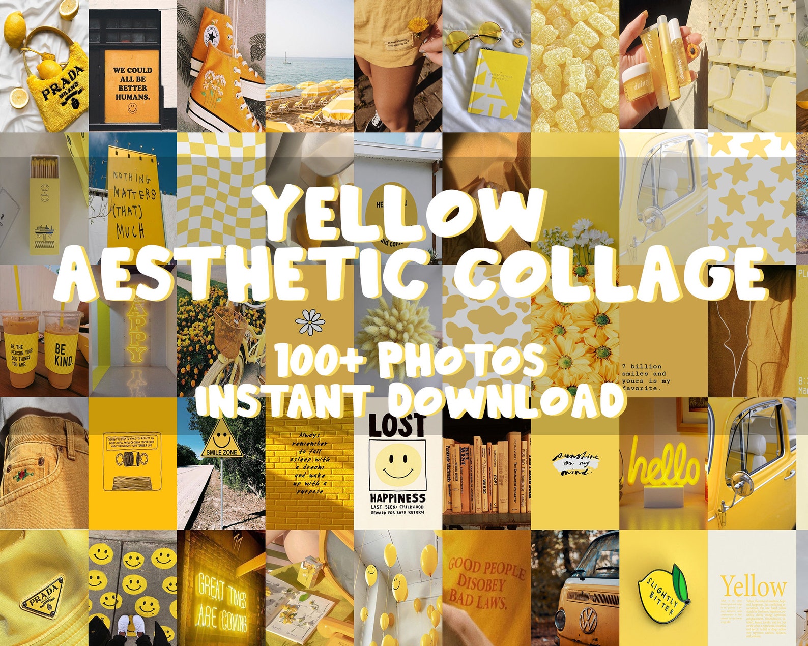 100 YELLOW COLLAGE Kit Aesthetic Dorm Decor Teen - Etsy