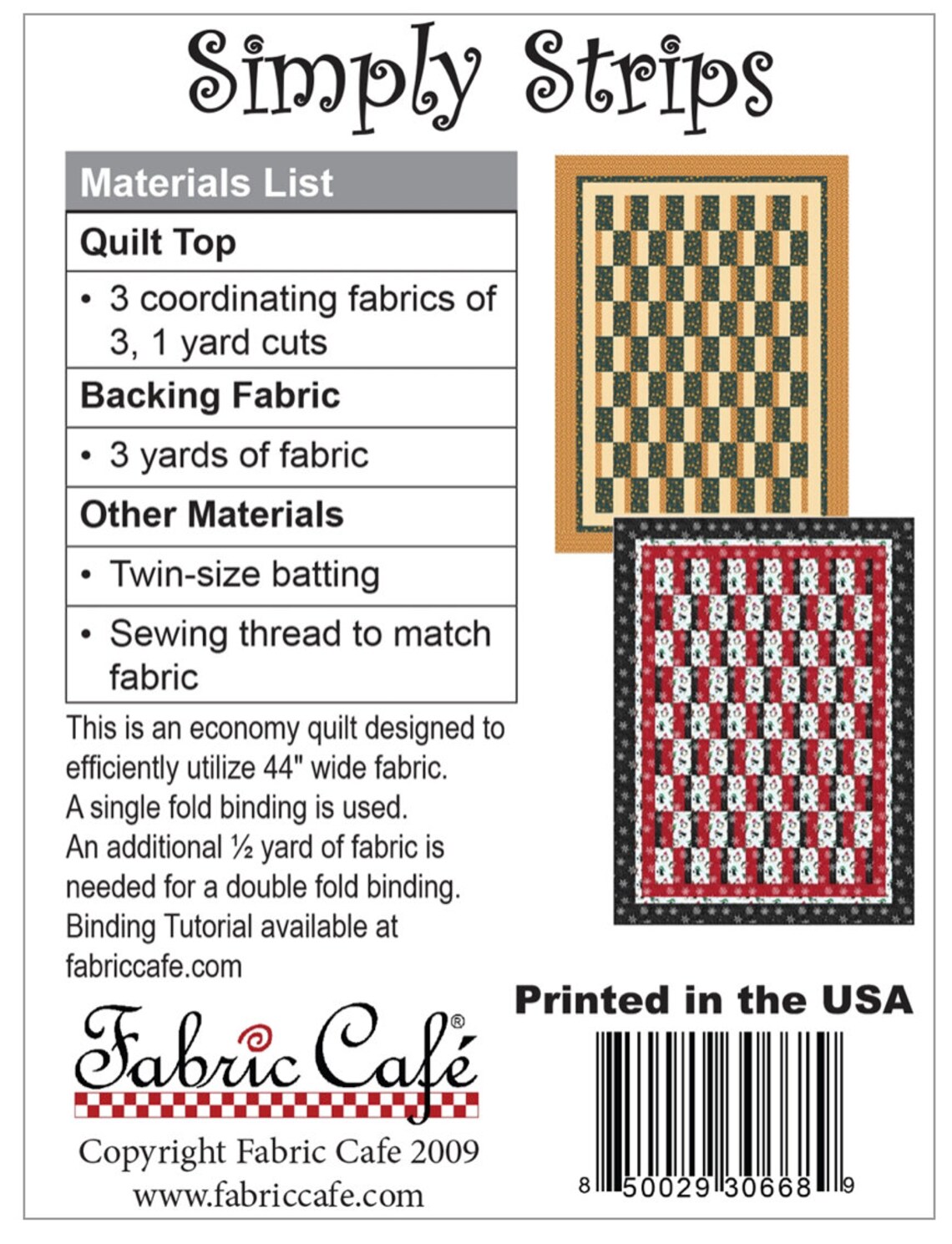 Fabric Cafe Simply Strips Pattern 3 Yard Quilt Pattern Quilt Pattern ...